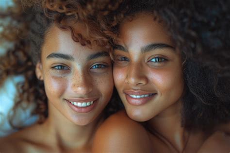 Premium Photo Portrait Of Two Young Women With Curly Hair Closeup