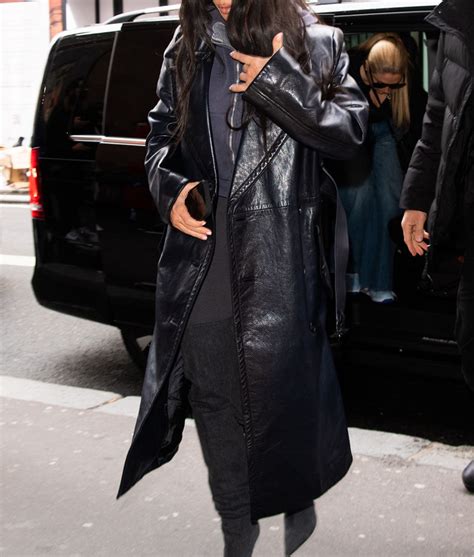 Kim Kardashian Black Leather Coat