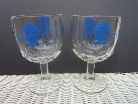 Vintage Pabst Blue Ribbon Beer Thumbprint Goblet Glass Set Of