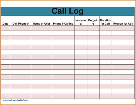 Sales Call Log Template Excel