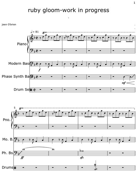 Ruby Gloom Work In Progress Sheet Music For Piano Modern Bass Phase
