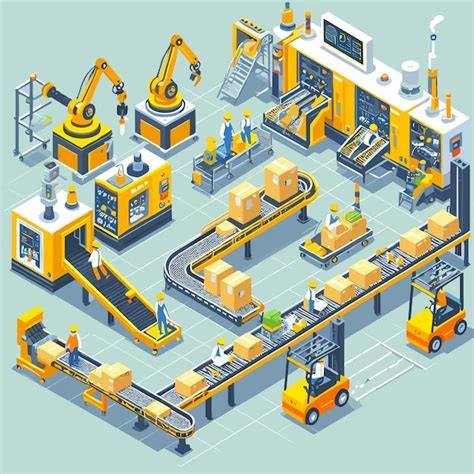 Isometric Illustration Of Manufacturing Process Of Product In Company Premium Ai Generated Vector