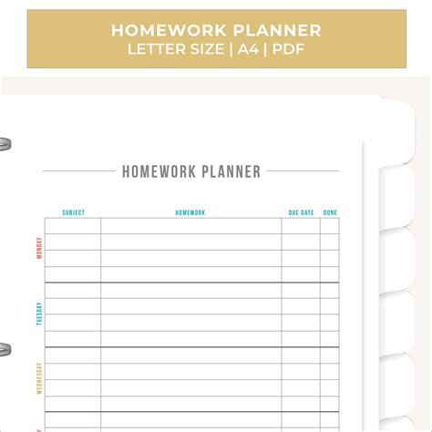 Homework Planner Printable Cute Homework Planner Homework Planning