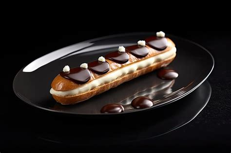 Premium Ai Image Beautiful Chocolate Eclair On A Plate Black