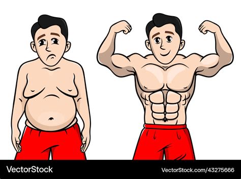 Fat And Slim Man Before And After Weight Loss Vector Image