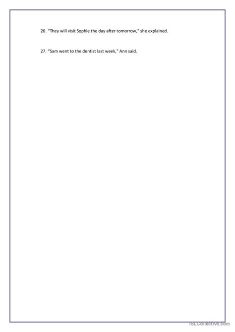 Reported Speech Español Ele Hojas De Trabajo Pdf And Doc