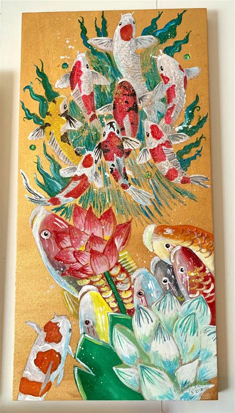 Original Koi Fish Painting Abstract Art Etsy