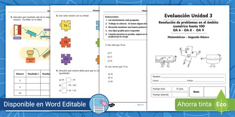 Prueba De Matemática Segundo Básico Resolución De Problemas