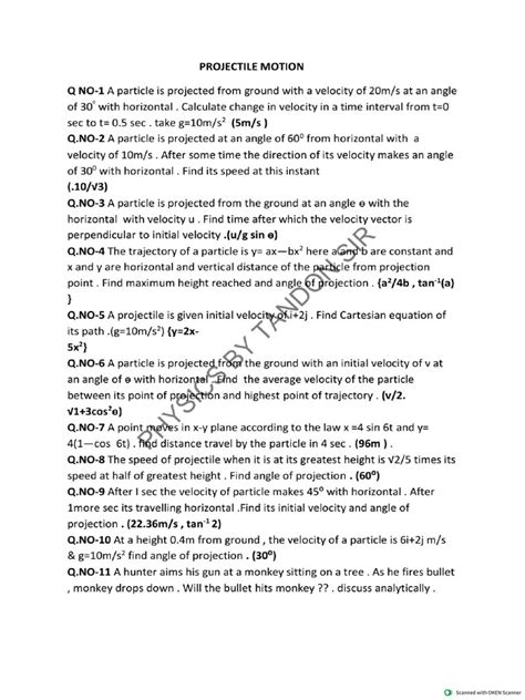 Assignment Projectile Motion Pdf