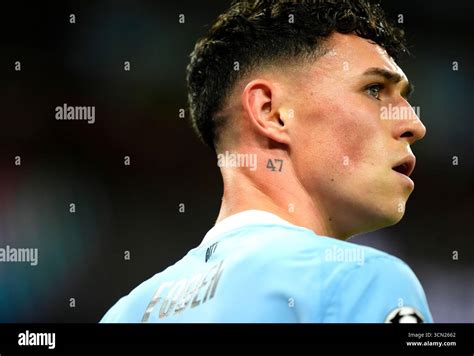 Close Up Of Manchester Citys Phil Foden With A Tattoo Of The Number