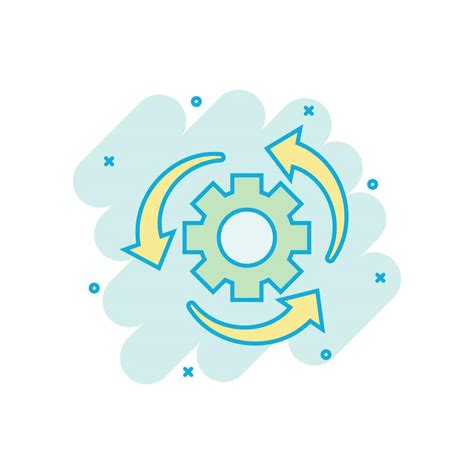 Workflow Process Icon In Comic Style Gear Cog Wheel With Arrows Vector