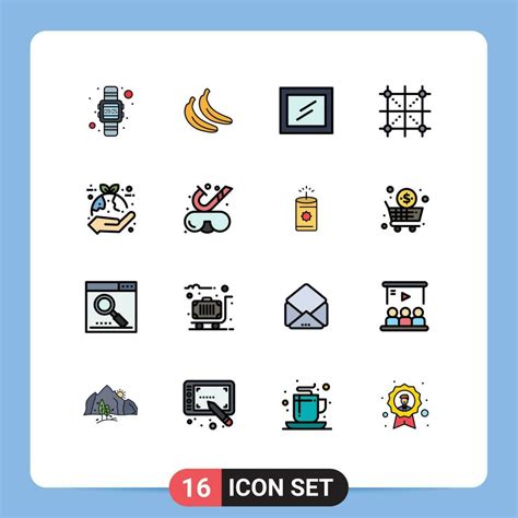 16 Thematic Vector Flat Color Filled Lines And Editable Symbols Of Hand Protection Mirror Plant