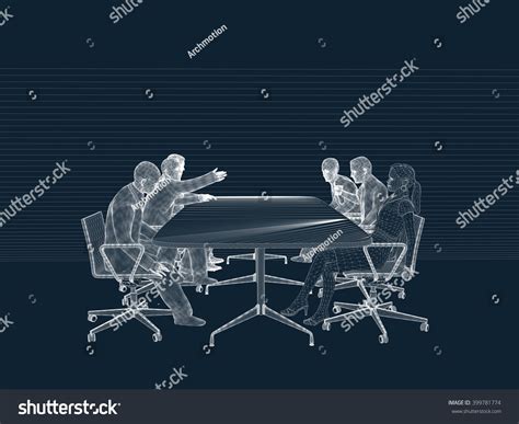 3d People Wireframe Human Character Meeting Stock Illustration
