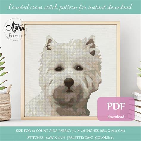 West Highland White Terrier Cross Stitch Pattern Digital Format PDF