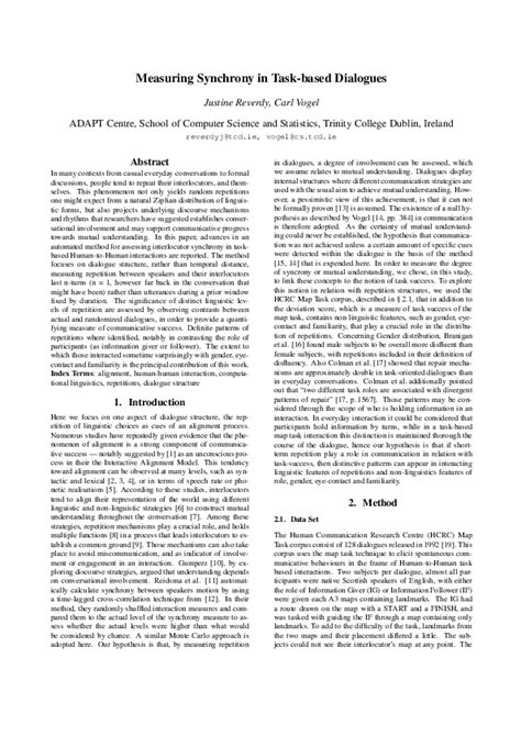 Pdf Measuring Synchrony In Task Based Dialogues