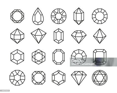 라인 보석 보물 다이아몬드와 윤곽이 잡힌 보석 고급 보석 기하학적 기호 얇은 스트로크 로고 디자인 벡터 절연 세트 개념에 대한 스톡 벡터 아트 및 기타 이미지 Istock