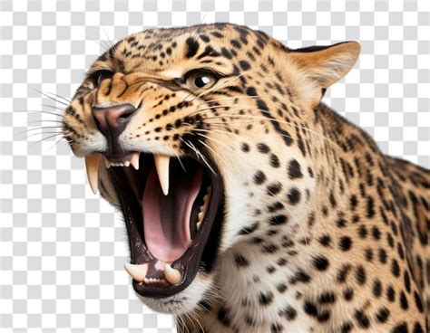 Premium Psd Png Roaring Leopard Fierce Expression