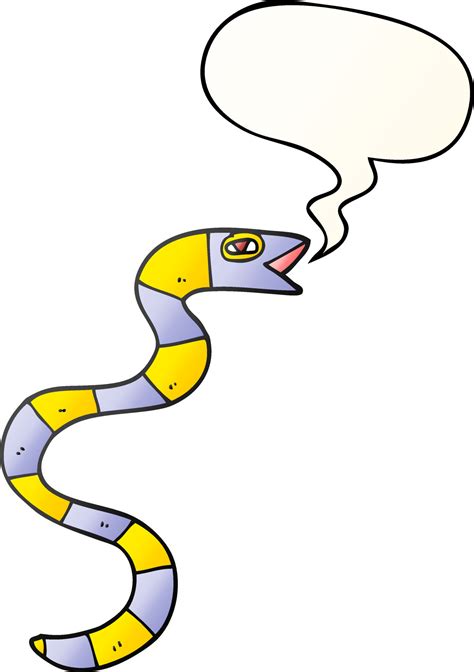 Hissing Cartoon Snake And Speech Bubble In Smooth Gradient Style
