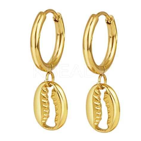 Wholesale Summer Beach Shell Shape Stainless Steel Huggie Hoop Dangle