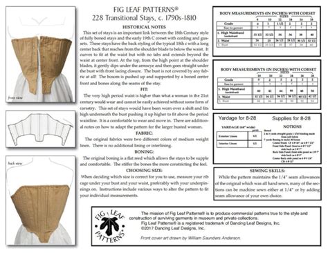 Fig Leaf Patterns® 2028 Size 8 18 Transitional Era Stays 1790s 1810