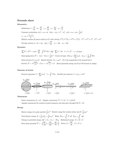 Solution Formula Sheet Physics Studypool