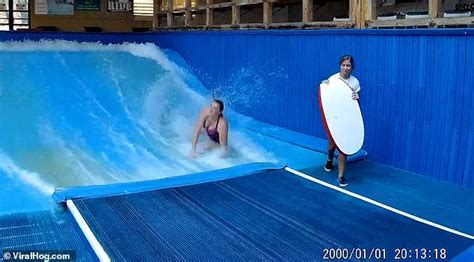 Wipeout Woman Surfers First Attempt On Flowrider Ends Spectacularly