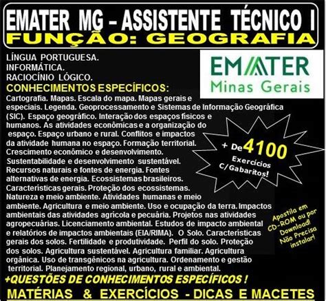 Apostila EMATER MG ASSISTENTE TÉCNICO I Função GEOGRAFIA Teoria Exercícios