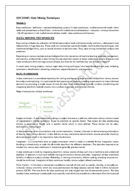 Dat Mining Module 1 Notes Sdc2ds07 Data Mining Techniques Module I