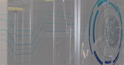 Image Of Biometric Fingerprint Round Scanner Against Computer Server Room Stock Image Image Of