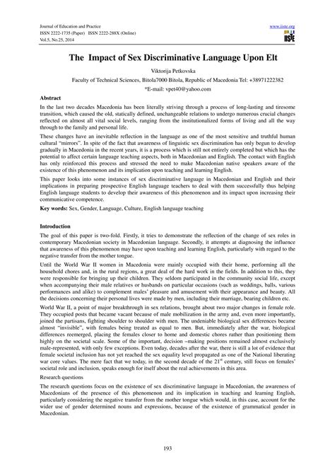 The Impact Of Sex Discriminative Language Upon Elt Pdf