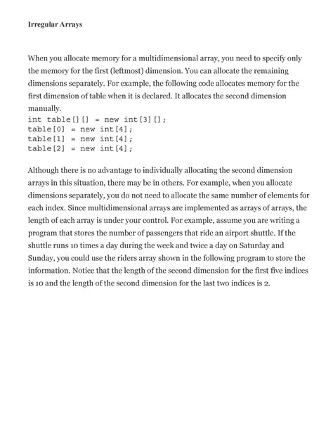 Irregular Arrays Irregular Arrays When You Allocate Memory For A