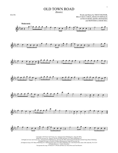 Old Town Road Remix By Lil Nas X Feat Billy Ray Cyrus Sheet Music For Flute Solo At Sheet