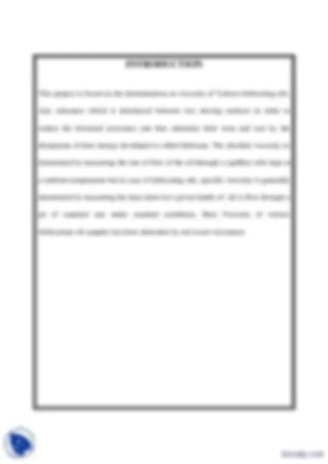 Determination Of Viscosity Of Various Oil Samples Thermodynamics