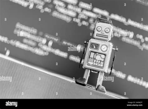 symbol for a chatbot or social bot and algorithms program code in the