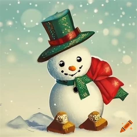 Cute Vintage Christmas Snowman On Craiyon