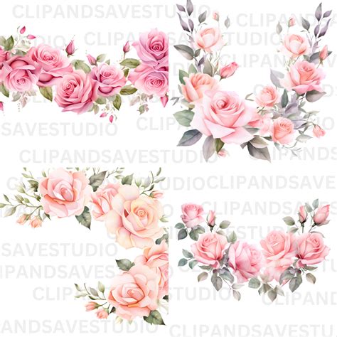 Pink Pastel Roses Watercolor Clipart For Wedding Invitations Etsy