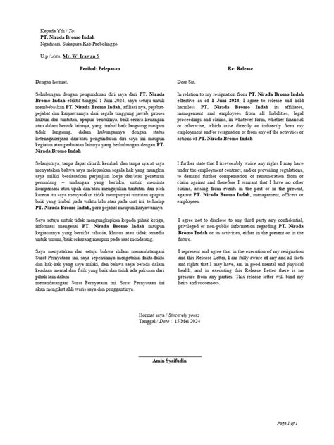 Template Release Letter Pdf