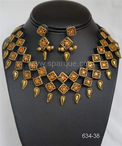 Terracotta Jewelry Necklace Sets With Earrings Handmade From Clay