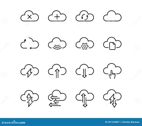 Vector Line Icon Set Computing Cloud Outline Symbol Connection And Communication Network Server