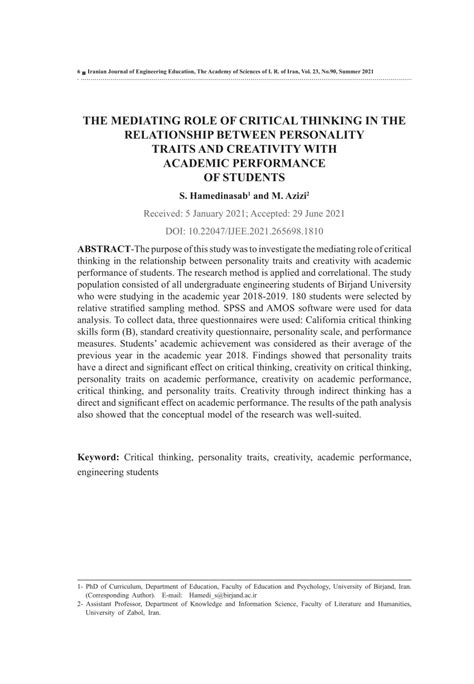 Pdf The Mediating Role Of Critical Thinking In The Relationship