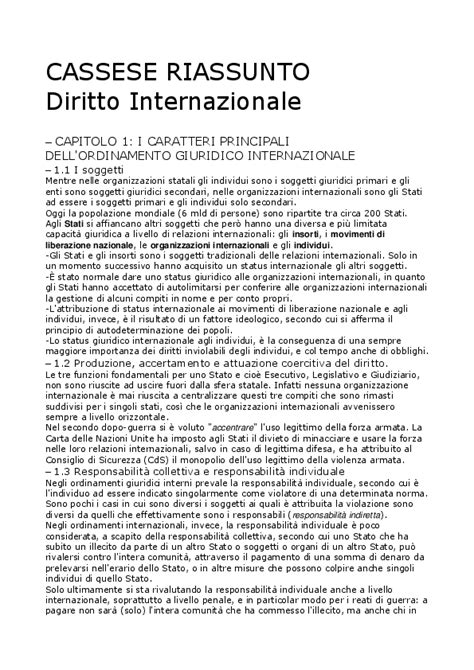 Doc Cassese Riassunto Diritto Internazionale