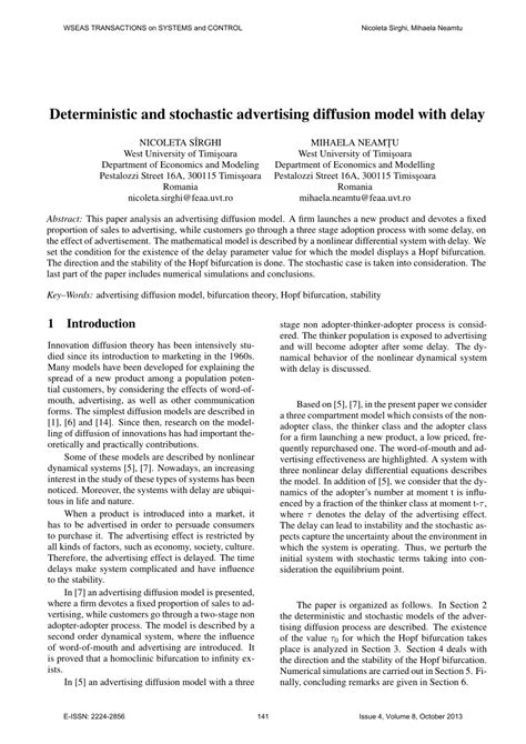 Pdf Deterministic And Stochastic Advertising Diffusion Model With Delay