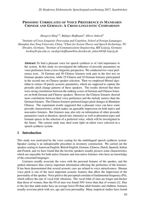 Pdf Prosodic Correlates Of Voice Preference In Mandarin Chinese And German A Cross Linguistic