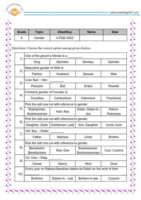 Gender Worksheets For Grade 4 ELearning24x7 Com Gender Worksheets For Grade 4 ELearning24x7 Com