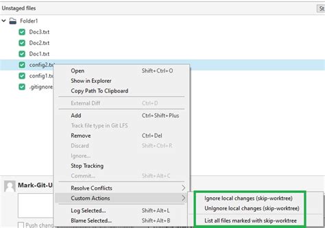 Git Sourcetree Custom Actions For “skip Worktree” Option