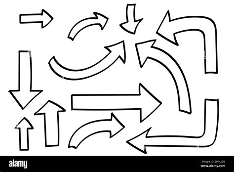 Doodle Arrows Set Or Collection Hand Drawn Directions Signs Or Symbols Ink Arrows Vector