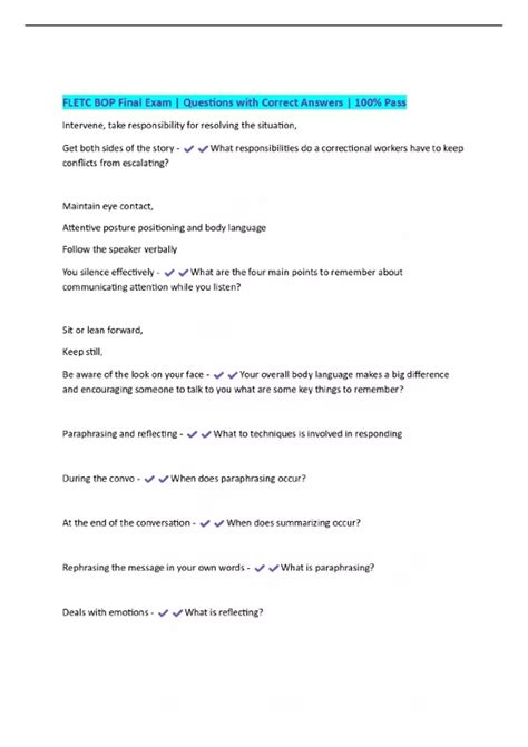 FLETC BOP Final Exam Questions With Correct Answers Pass FLETC BOP Stuvia US