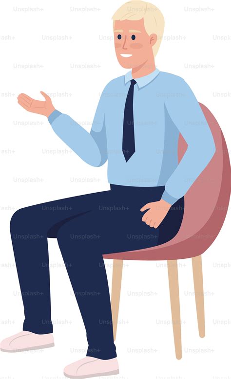 의자에 앉아 있는 직원 세미 플랫 컬러 벡터 캐릭터 편집 가능한 그림입니다 흰색에 전신 사람 웹 그래픽 디자인 및