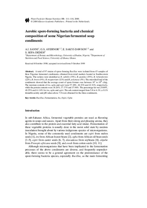 Pdf Aerobic Spore Forming Bacteria And Chemical Composition Of Some