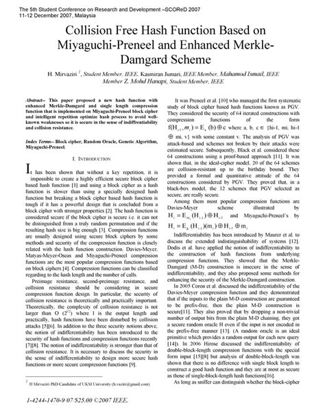 Pdf Collision Free Hash Function Based On Miyaguchi Preneel And Enhanced Merkie Damgard Scheme